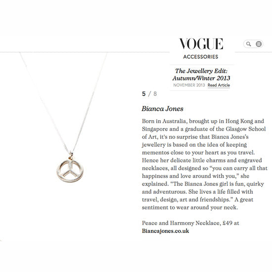 Bianca Jones Peace Necklace Featured in Vogue UK - The Fashion Cupboar