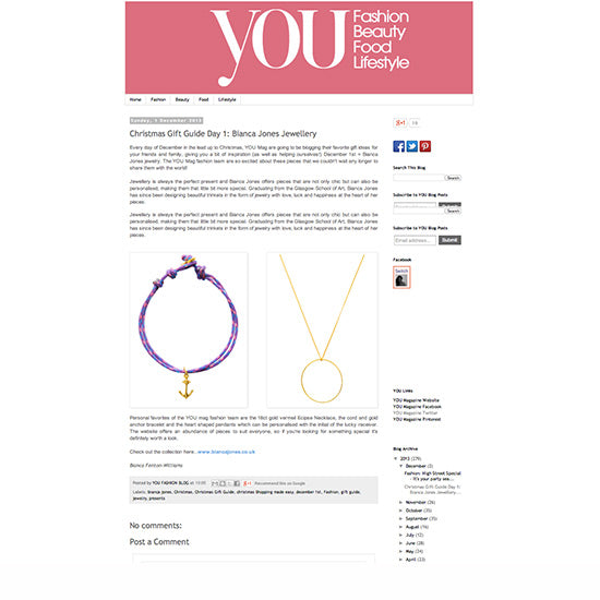 Bianca Jones Anchor Bracelet Featured in YOU Magazine's Christmas Gift